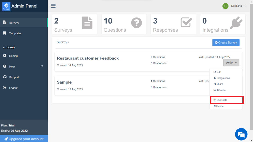 How to make a copy of a survey?